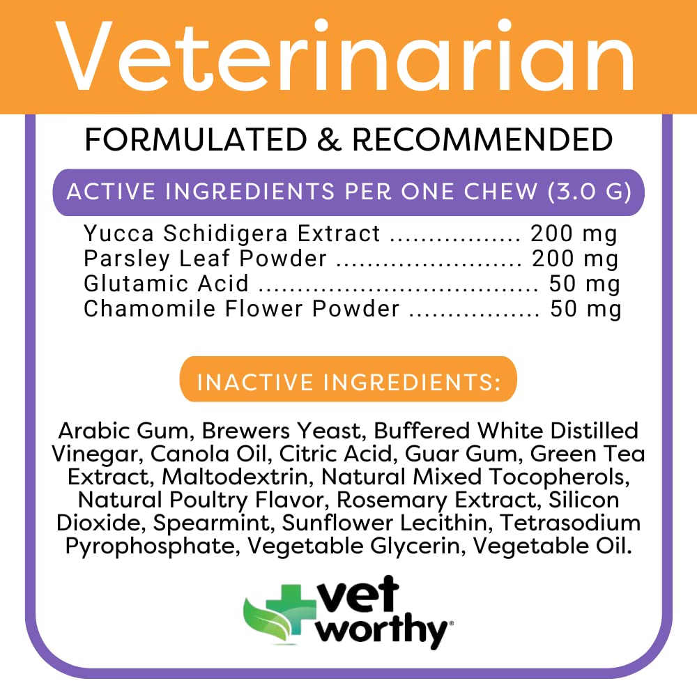 Vet Worthy Stop Stool Ingestion -Coprophagia - Supplement for Dogs to Prevent Stool Eating - Dog Supplement with Yucca Schidigera, Parsley Leaf, Chamomile, - Poultry Flavor, 45 Soft Chews