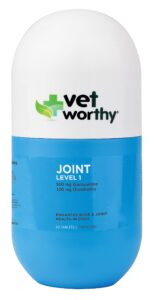 vet worthy joint support level 1 - chewable tablet to support bone health and healthy joints - dog supplement with glucosamine, msm, and hyaluronic acid - early joint care - liver flavor, 60-count