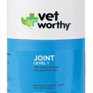 Vet Worthy Joint Support Level 1 - Chewable Tablet to Support Bone Health and Healthy Joints - Dog Supplement with Glucosamine, MSM, and Hyaluronic Acid - Early Joint Care - Liver Flavor, 60-Count