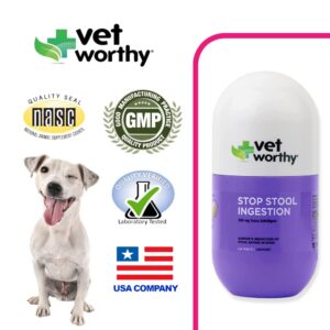 Vet Worthy Stop Stool Ingestion -Coprophagia - Dogs Supplement to Prevent Stool Eating - Dog Supplement with Yucca Schidigera, Parsley Leaf, Chamomile, Thiamine - Liver Flavor, 120 Chewable Tablets