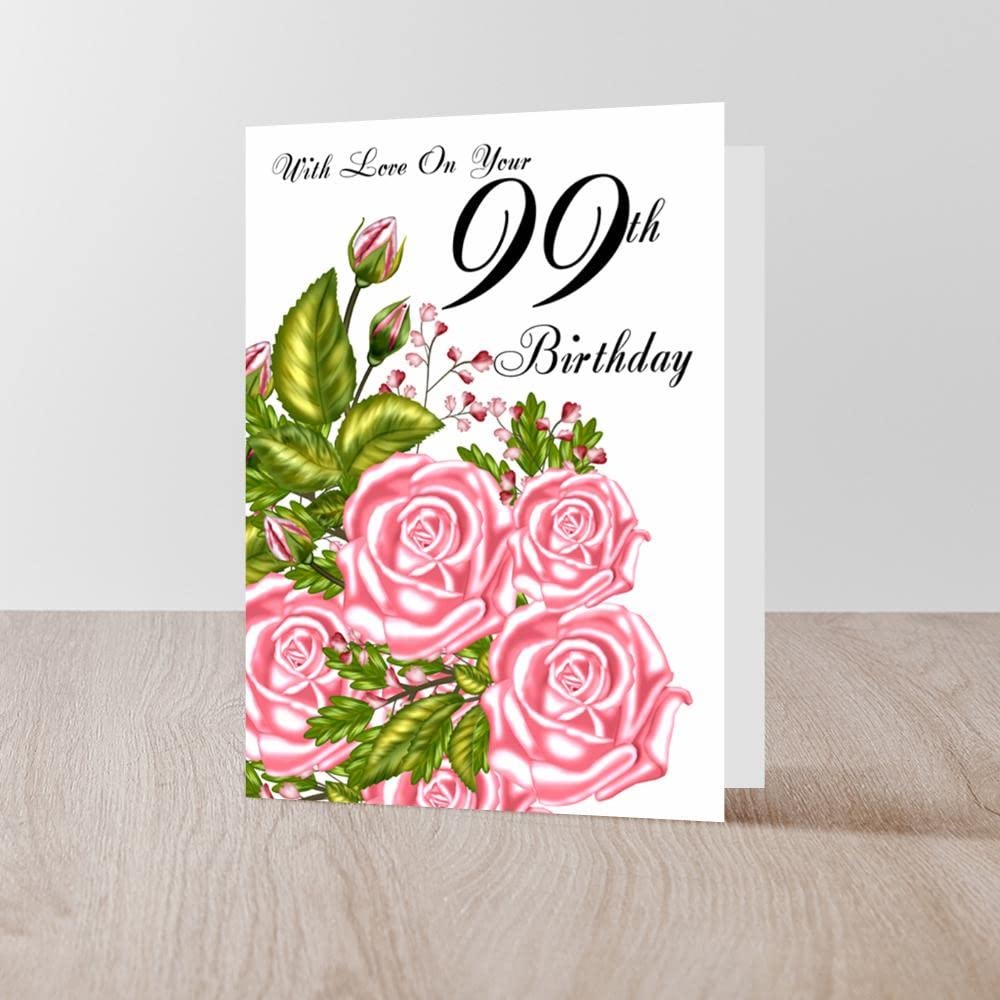 CafePress 99Th Birthday Greeting Card With Pink Roses Folded Greeting Card Glossy