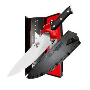 zelite infinity 8 inch chef knife with sheath - german high carbon stainless steel chef's knife for kitchen; razor sharp cutting knife with paccawood handle - comes in luxurious gift box