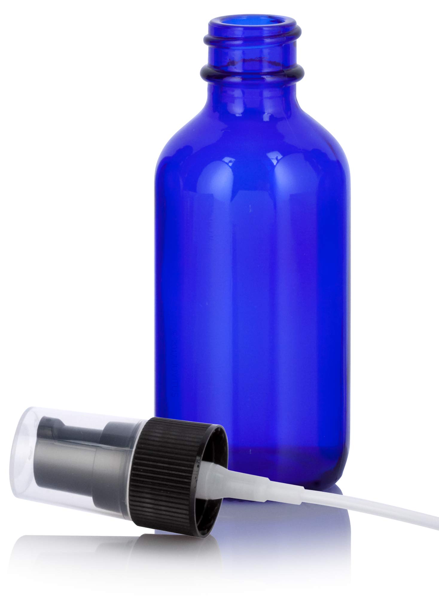 JUVITUS 2 oz Cobalt Blue Glass Boston Round Black Treatment Pump Bottle + Funnel (10 Pack)