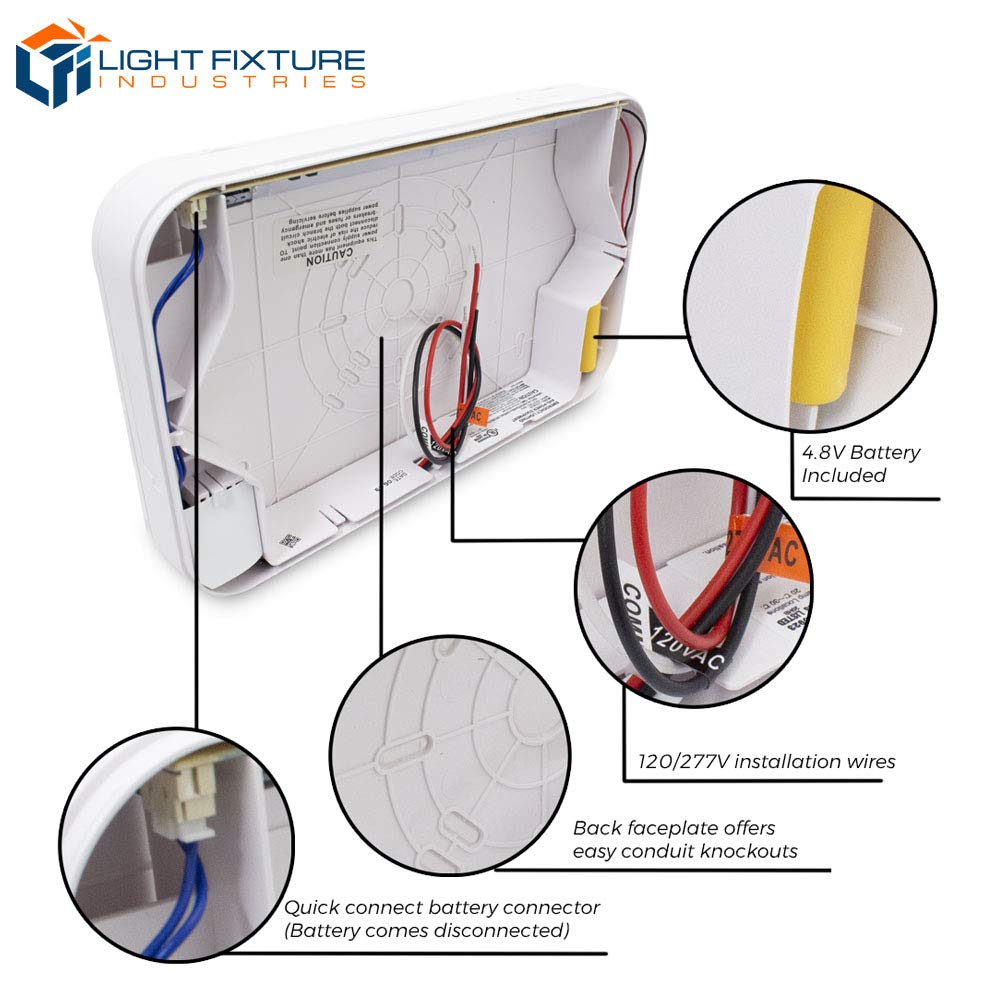 LFI Lights | Red Exit Sign | All LED | White Thermoplastic Housing | Hardwired with Battery Backup | Optional Double Face & Knock Out Arrows | UL Listed | Contractor Standard | (2 Pack) | LEDJR-R