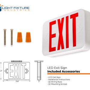 LFI Lights | Red Exit Sign | All LED | White Thermoplastic Housing | Hardwired with Battery Backup | Optional Double Face & Knock Out Arrows | UL Listed | Contractor Standard | (2 Pack) | LEDJR-R