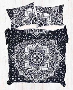 sophia-art exclusive queen indian black sliver ombre mandala duvet cover with pillowcases mandala tapestry cover, boho duvet cover (black sliver)