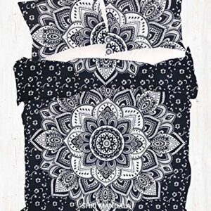 Sophia-Art Exclusive Queen Indian Black Sliver Ombre Mandala Duvet Cover with Pillowcases Mandala Tapestry Cover, Boho Duvet Cover (Black Sliver)