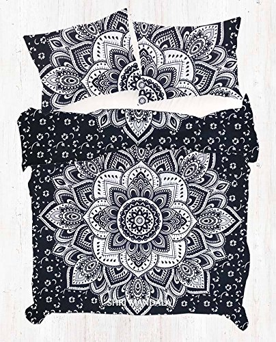 Sophia-Art Exclusive Queen Indian Black Sliver Ombre Mandala Duvet Cover with Pillowcases Mandala Tapestry Cover, Boho Duvet Cover (Black Sliver)