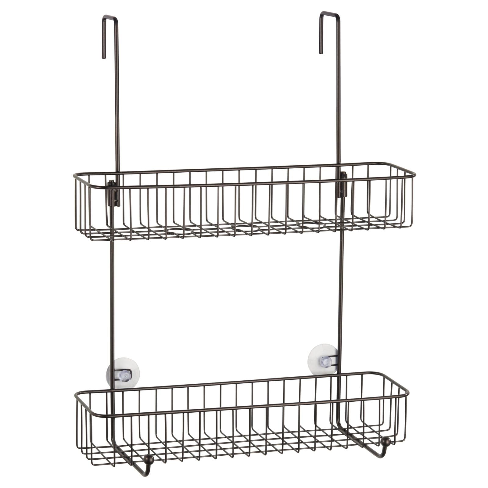 mDesign Extra Wide Metal Wire Over The Bathroom Shower Door Caddy, Hanging Storage Organizer Center with Built-in Hooks and Baskets on 2 Levels for Shampoo, Body Wash, Loofahs - Bronze