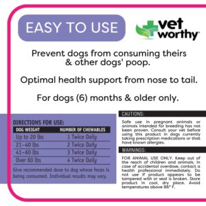 Vet Worthy Stop Stool Ingestion -Coprophagia - Dogs Supplement to Prevent Stool Eating - Dog Supplement with Yucca Schidigera, Parsley Leaf, Chamomile, Thiamine - Liver Flavor, 120 Chewable Tablets