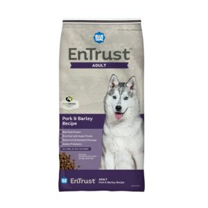 entrust adult dog food | pork & barley | enriched with super foods, antioxidants and probiotics | no wheat or soy | 20 pound bag