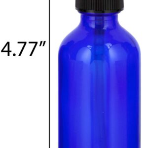 JUVITUS 2 oz Cobalt Blue Glass Boston Round Black Treatment Pump Bottle + Funnel (10 Pack)