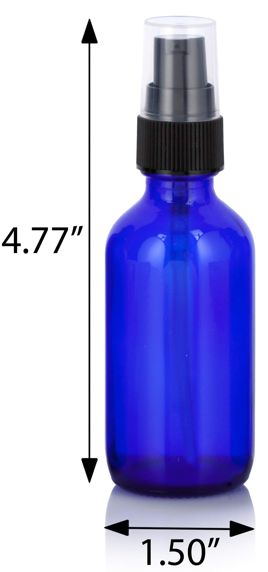 JUVITUS 2 oz Cobalt Blue Glass Boston Round Black Treatment Pump Bottle + Funnel (10 Pack)