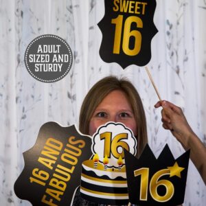 16th Birthday Photo Booth Props by PartyGraphix. DIY 16th Birthday Party Props Kit (34 Count, Black and Gold)