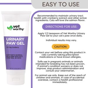 Vet Worthy Urinary Paw Gel for Cats - Cat Supplement to Support Healthy Urinary Tract and Bladder Health - Feline Supplement with Cranberry Extract, L-Lysine and Vitamin C - Salmon Flavor, 3oz