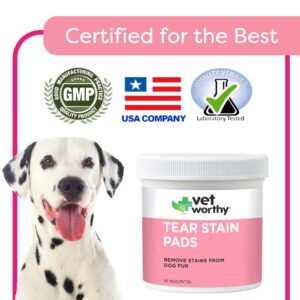 Vet Worthy Tear Stain Pads for Dogs - Solution Soaked Pads - Remove Stains from Dogs Fur - Gentle and Safe - 90 Pads.