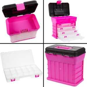 Juvale Pink Tackle Box for Women, 4 Drawer, 13 Compartment Tool Storage Organizer for Crafts, Dolls, Nail Kits, Sewing (10 x 10 Inches)