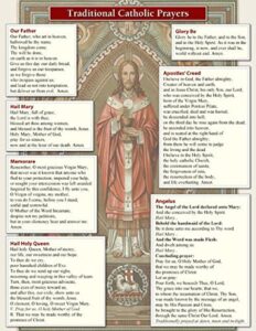 catholic prayers including our father, memorare, apostles' creed & more 2 sided holy card print 8 1/2 by 11 inchesf