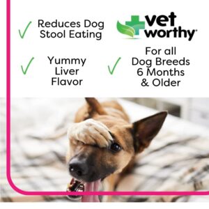 Vet Worthy Stop Stool Ingestion -Coprophagia - Dogs Supplement to Prevent Stool Eating - Dog Supplement with Yucca Schidigera, Parsley Leaf, Chamomile, Thiamine - Liver Flavor, 120 Chewable Tablets