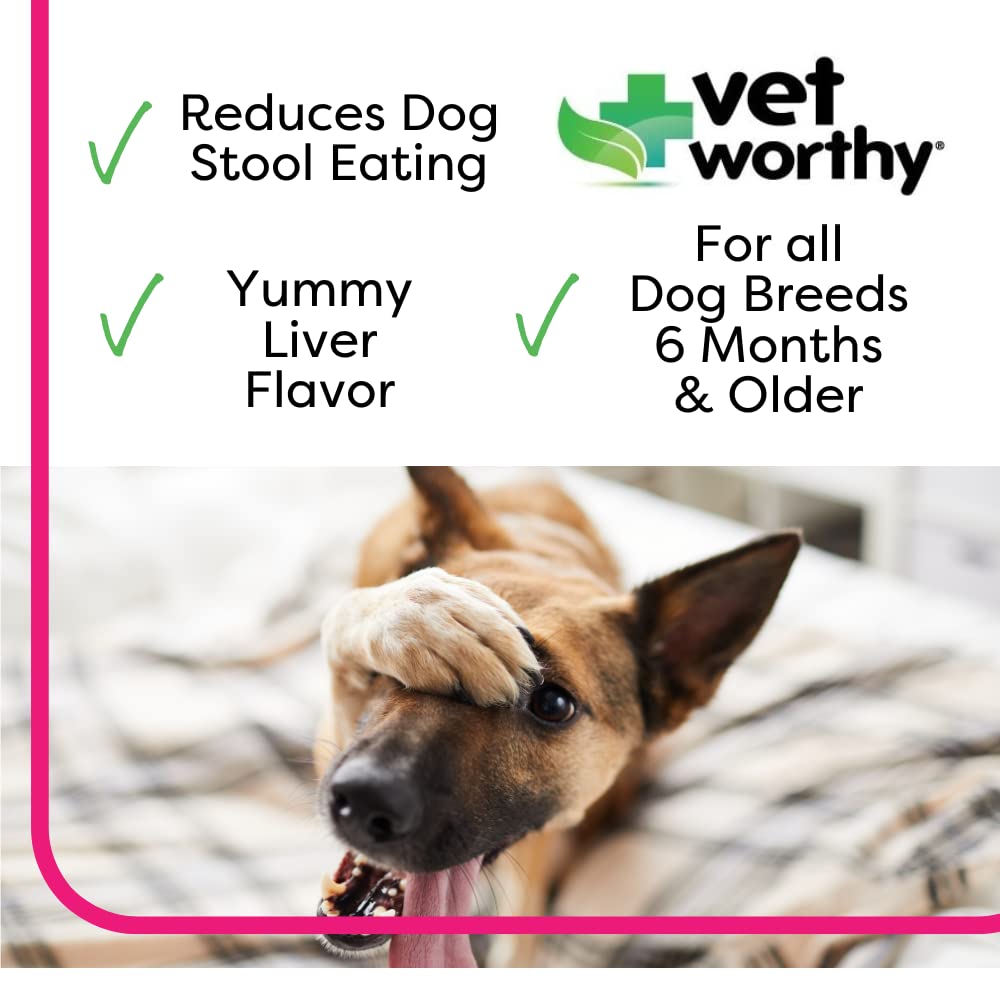 Vet Worthy Stop Stool Ingestion -Coprophagia - Dogs Supplement to Prevent Stool Eating - Dog Supplement with Yucca Schidigera, Parsley Leaf, Chamomile, Thiamine - Liver Flavor, 120 Chewable Tablets