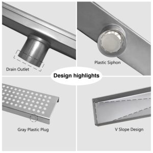 Naiture Brushed Stainless Steel 18" Vieel Linear Shower Drain