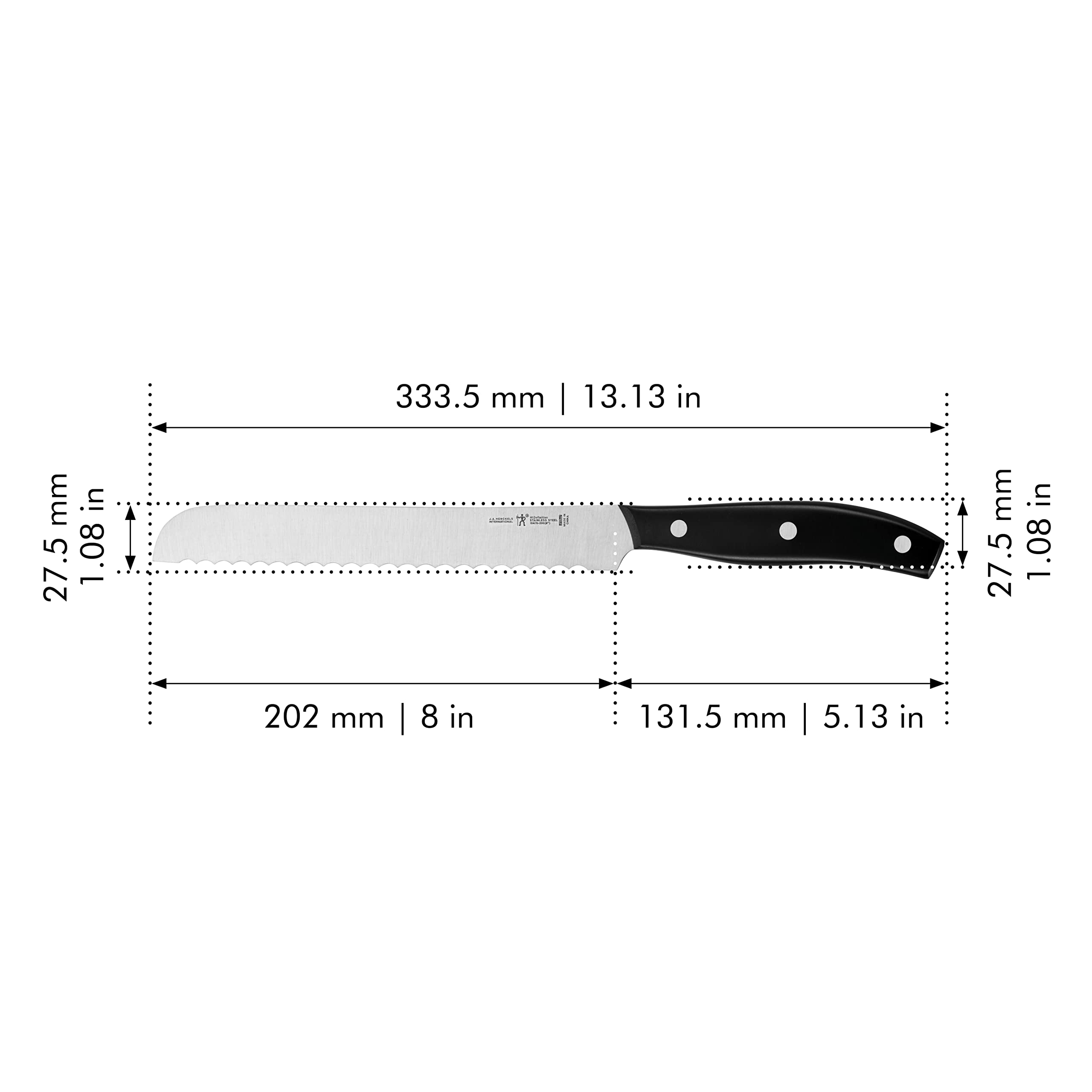 HENCKELS Knives Bread Knife, 8", Stainless Steel