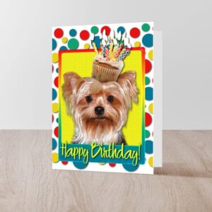 CafePress Birthday Cupcake Yorkie Folded Greeting Card Matte