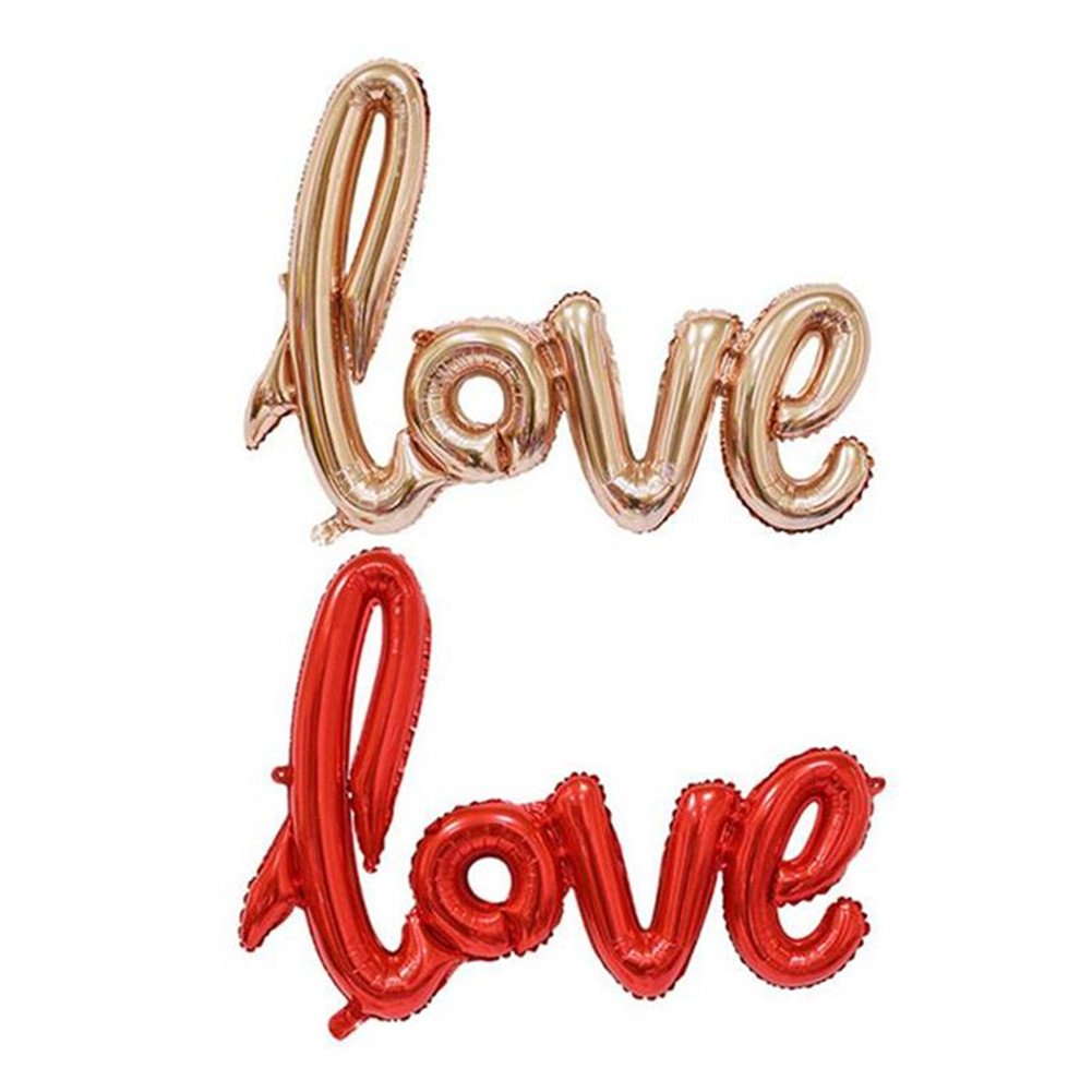 WULEEUPER Love Balloon Banner 42.5 Inches Handwriting Letter Giant Celebration Balloon Romantic Wedding Bridal Shower Anniversary Engagement Party Decoration (Champagne-Gold)