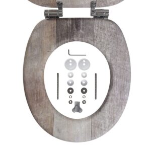 Tiger Old Wood Toilet Seat, Stainless Steel, MDF, Rubber, Brown, 37.7 x 5.5 x 45.9 cm