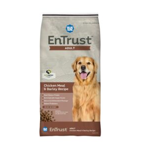 entrust adult dog food | real chicken & barley, enriched with super foods, antioxidants and probiotics | no wheat or soy | 40 pound bag