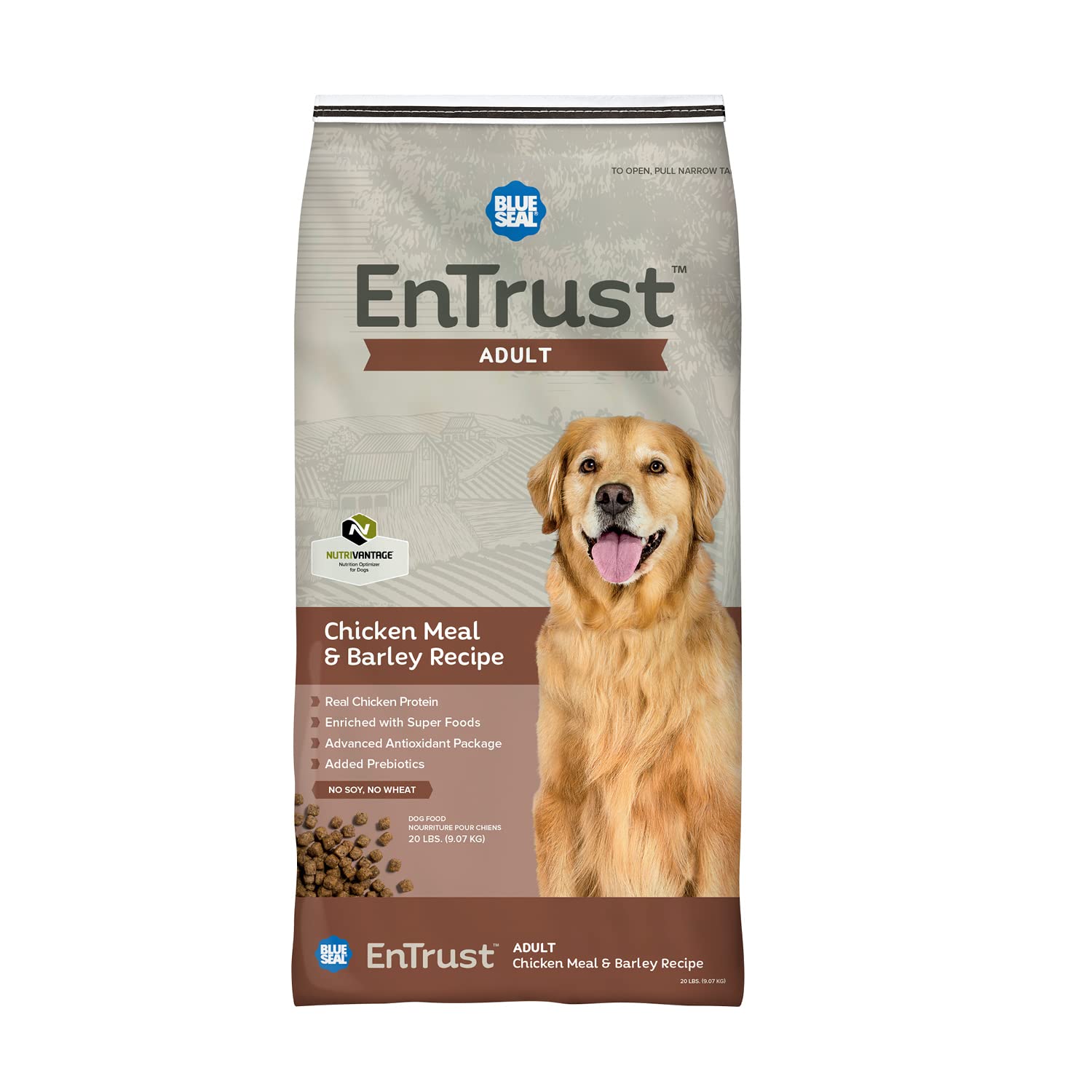 ENTRUST Adult Dog Food | Real Chicken & Barley, Enriched with Super Foods, Antioxidants and Probiotics | No Wheat or Soy | 40 Pound Bag