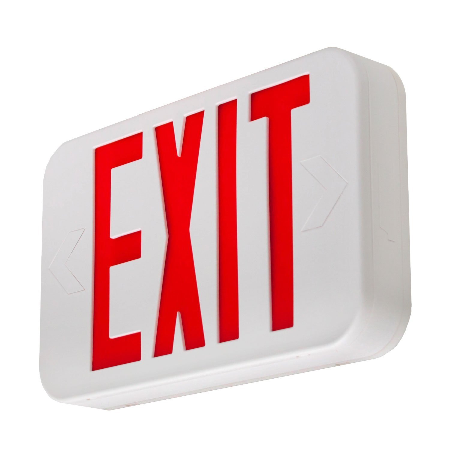 LFI Lights | Red Exit Sign | All LED | White Thermoplastic Housing | Hardwired with Battery Backup | Optional Double Face & Knock Out Arrows | UL Listed | Contractor Standard | (2 Pack) | LEDJR-R