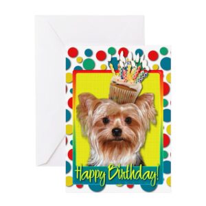 cafepress birthday cupcake yorkie folded greeting card matte