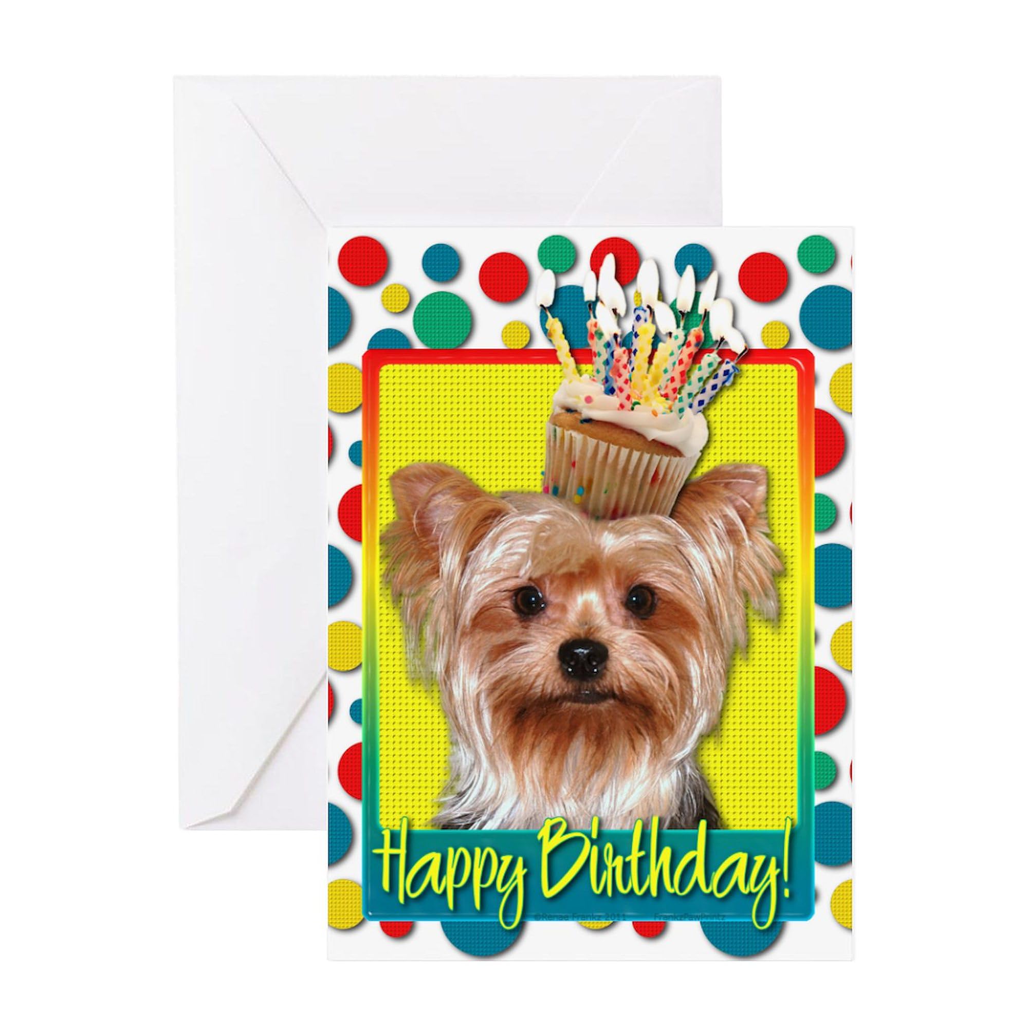 CafePress Birthday Cupcake Yorkie Folded Greeting Card Matte