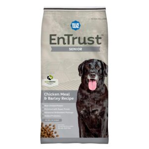 entrust senior dog food | chicken & barley | enriched with super foods, antioxidants and probiotics | no wheat or soy | 20 pound bag