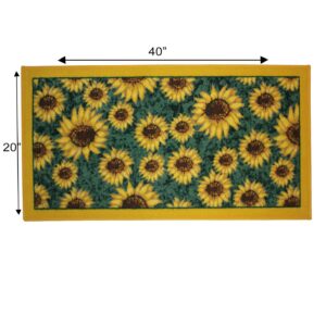 Kashi Home Kitchen Rug, Printed Area Rug, Durable Floor, Door Mat, Farmhouse Non-Slip Carpet Latex Backing Beautiful Design Sunflower 3pc Set (2 18x30 D Shape & 1 20x40)