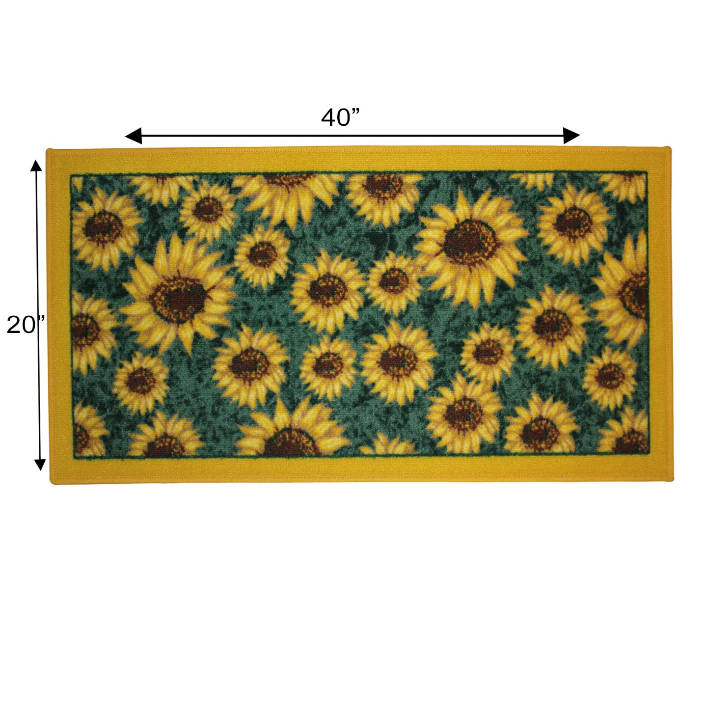 Kashi Home Kitchen Rug, Printed Area Rug, Durable Floor, Door Mat, Farmhouse Non-Slip Carpet Latex Backing Beautiful Design Sunflower 3pc Set (2 18x30 D Shape & 1 20x40)