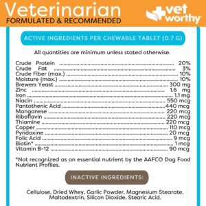 Vet Worthy Brewer’s Chewables for Dogs - Dog Daily Supplement to Support Healthy Skin and Coat - Brewers Supplement with Zinc, Iron, Vitamin B Complex - Garlic Flavored, 300 Tablets