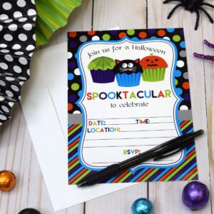 Spooktacular Halloween Cupcake Birthday Party Invitations, 20 5x7 Fill In Cards with Twenty White Envelopes by AmandaCreation