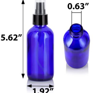 JUVITUS 4 oz / 120 ml Cobalt Blue Glass Boston Round Bottle with Black Treatment Pump (6 Pack) + Funnel