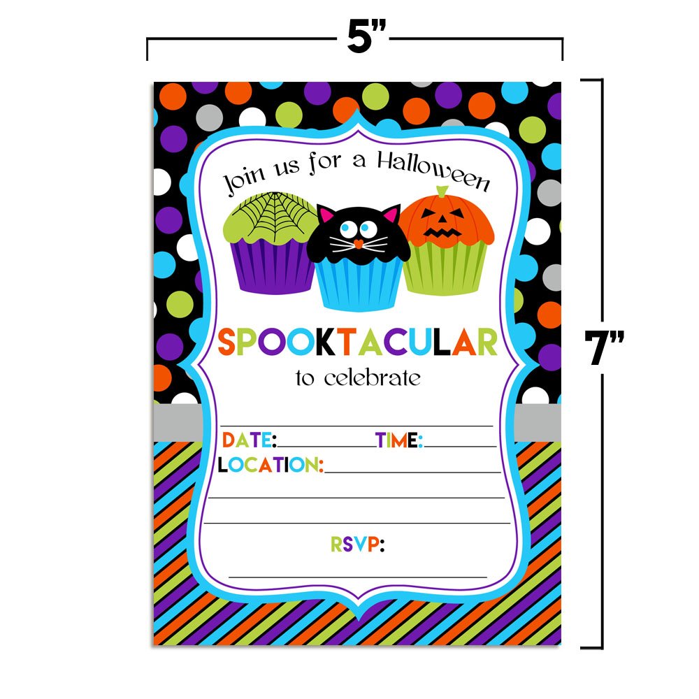 Spooktacular Halloween Cupcake Birthday Party Invitations, 20 5x7 Fill In Cards with Twenty White Envelopes by AmandaCreation