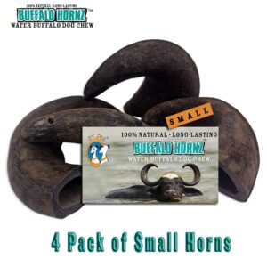 4 Pack of Buffalo Hornz Small Long Lasting 100% Natural Water Buffalo Horn Dog Chews