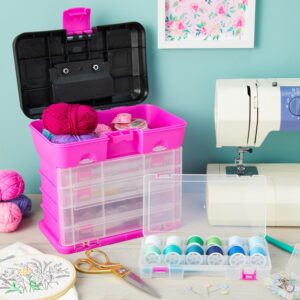 Juvale Pink Tackle Box for Women, 4 Drawer, 13 Compartment Tool Storage Organizer for Crafts, Dolls, Nail Kits, Sewing (10 x 10 Inches)