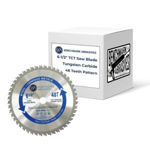 benchmark abrasives tct 6 1/2 inch circular saw blade, tungsten carbide tipped metal cutting saw blades for cutting metal, stainless steel, ferrous metals, miter saw blade (6-1/2" 48 teeth)