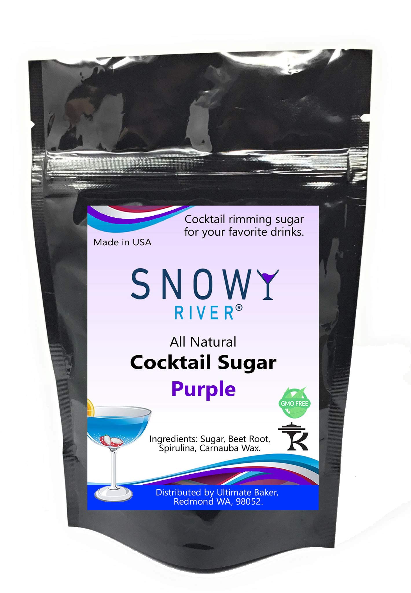 Snowy River Purple Cocktail Sugar - Kosher Certified Naturally Colored Purple Cocktail Rimmer (8oz, Medium Crystal)