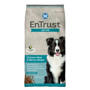 entrust active dog food | real chicken & barley | enriched with super foods, antioxidants and probiotics | no wheat or soy | 20 pound bag