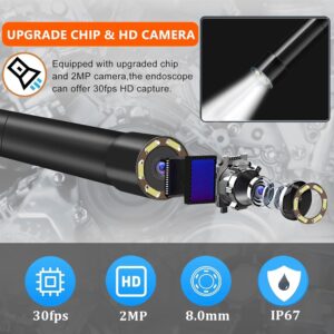 BlueFire Semi-Rigid Flexible Wireless Endoscope IP67 Waterproof WiFi Borescope 2 MP HD Resolutions Inspection Camera Snake Camera for Android and iOS Smartphone, iPhone, Samsung, iPad, Tablet (33FT)