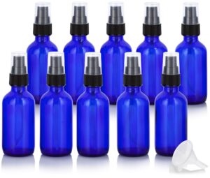 juvitus 2 oz cobalt blue glass boston round black treatment pump bottle + funnel (10 pack)