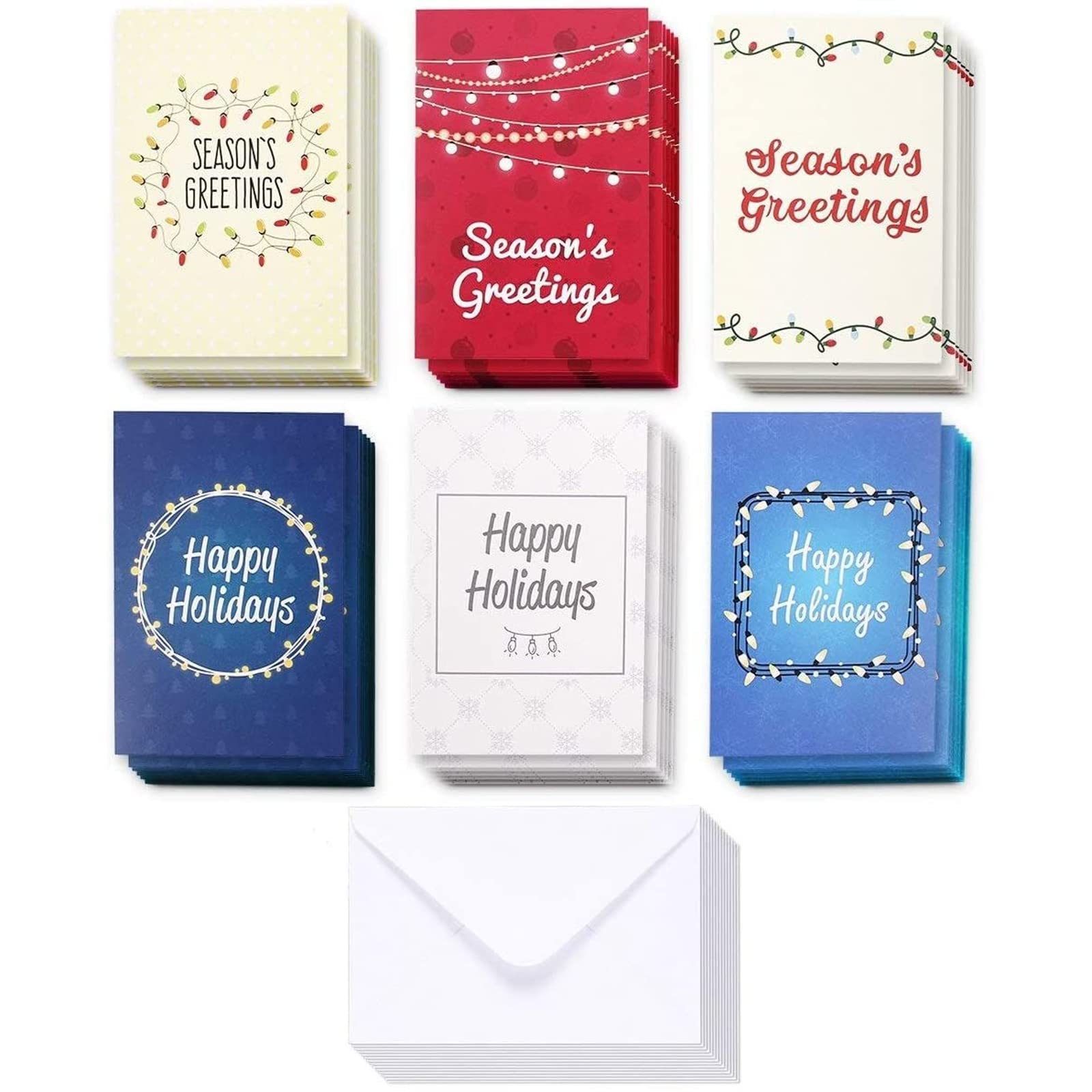 36 Pack Christmas Cards with Envelopes 4x6, Happy Holidays, Seasons Greetings, 6 Lights Designs