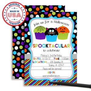 Spooktacular Halloween Cupcake Birthday Party Invitations, 20 5x7 Fill In Cards with Twenty White Envelopes by AmandaCreation